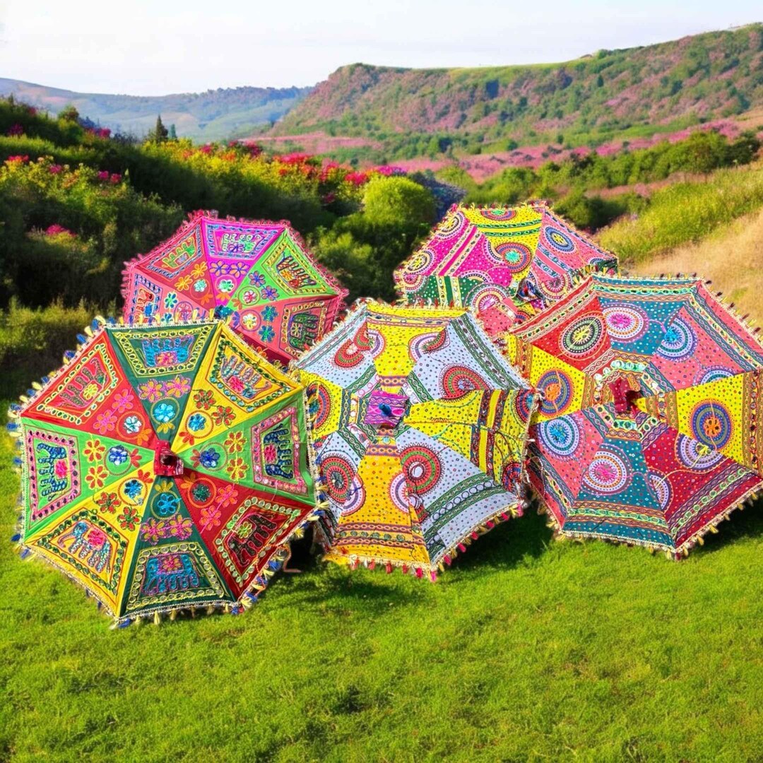 Colorful Bandhani Cotton Rajasthani Umbrellas – Vibrant Backdrop Décor ...