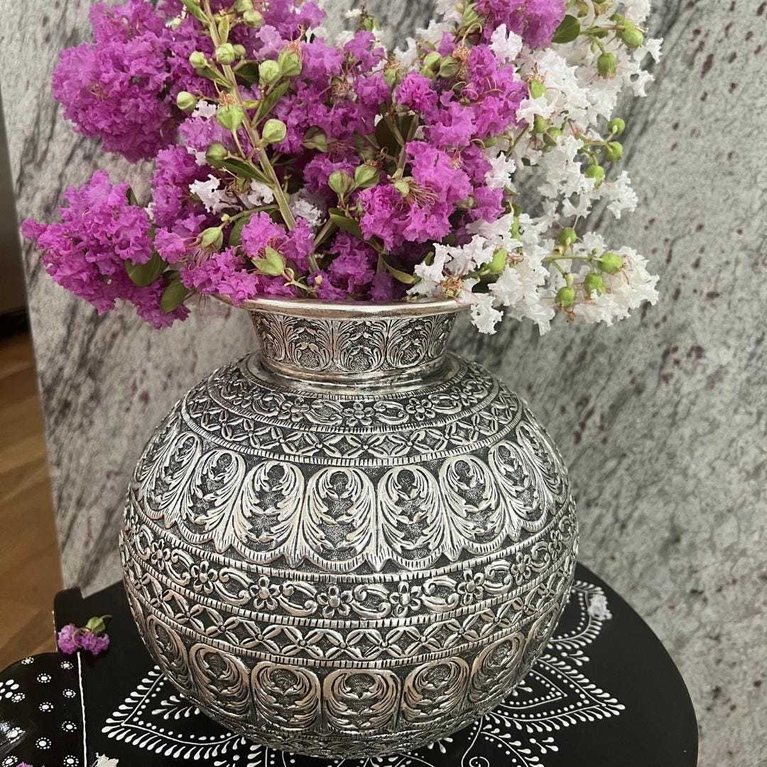 The 9.5-inches Matka Vase Antique Silver Table Decor - Etsy