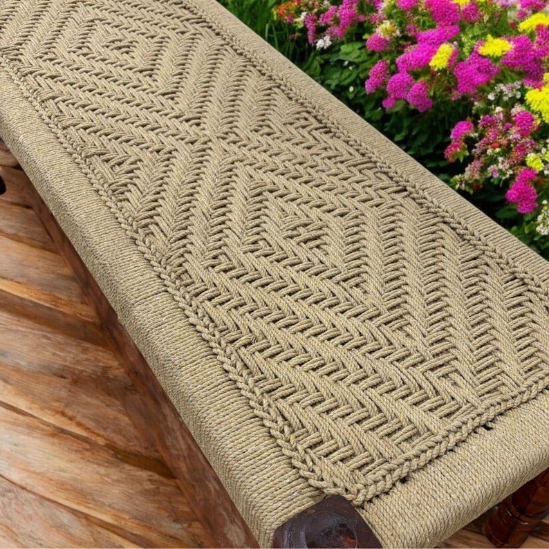 Handwoven Charpai Bench & Stool – Rustic Indian Jute Cord Stool, Boho ...
