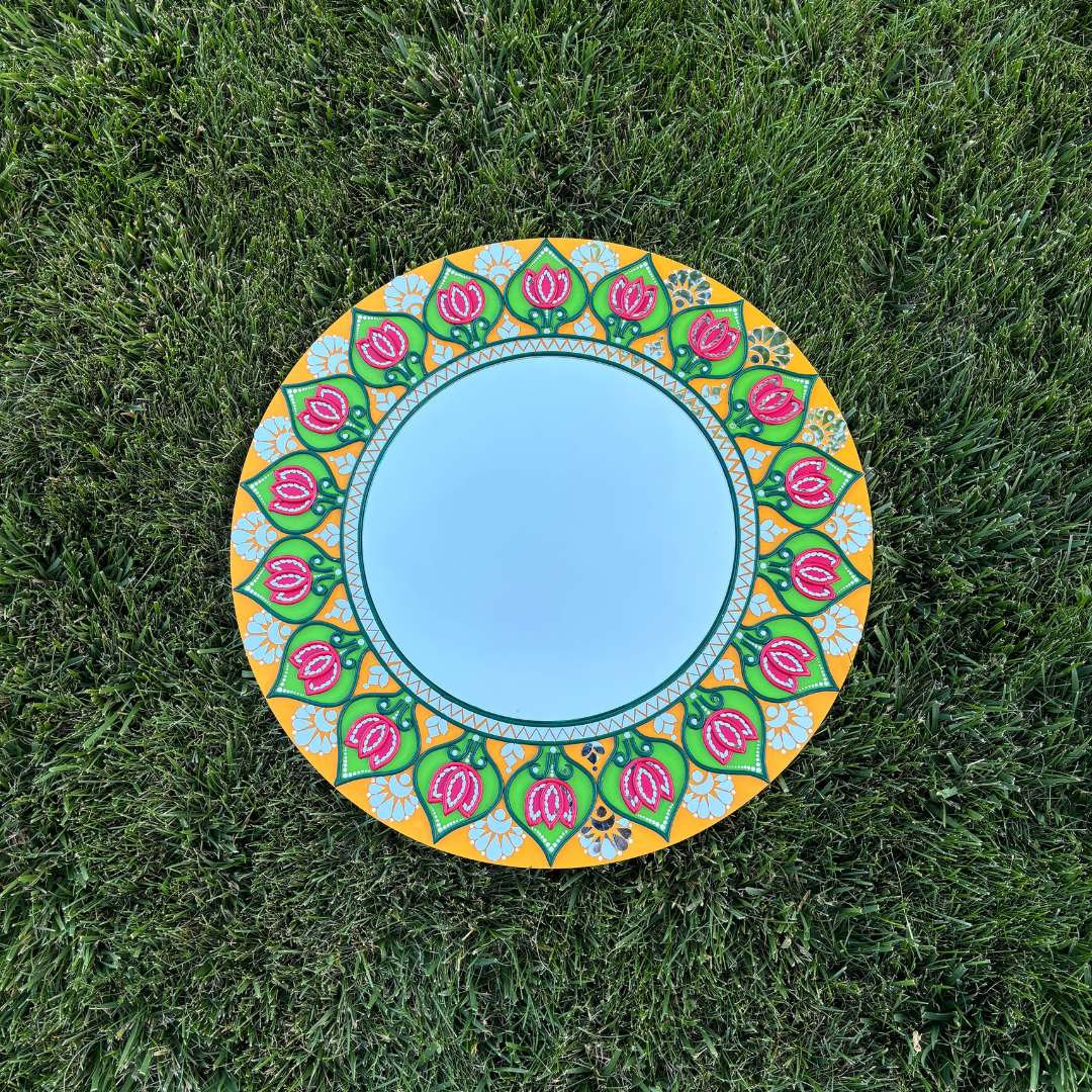 Stylish 24-inch Lippan Mirror Wall Art With Lotus Design - Etsy