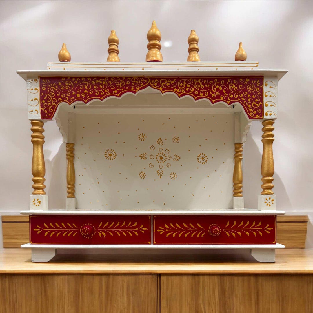 23x22x11 Inches Hand-painted Red Wooden Temple: Pooja Mandir - Etsy
