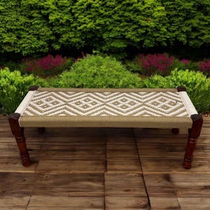 Handwoven Charpai Bench & Stool – Rustic Indian Jute Cord Stool, Boho ...