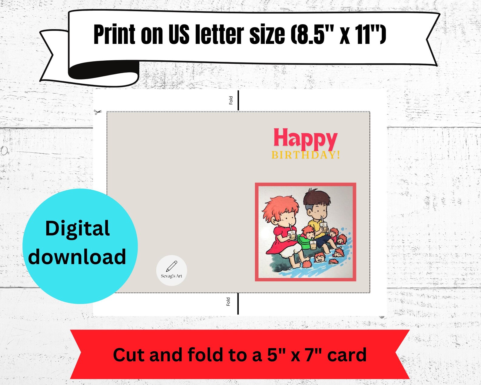 Ponyo Printable Happy Birthday Card. - Etsy