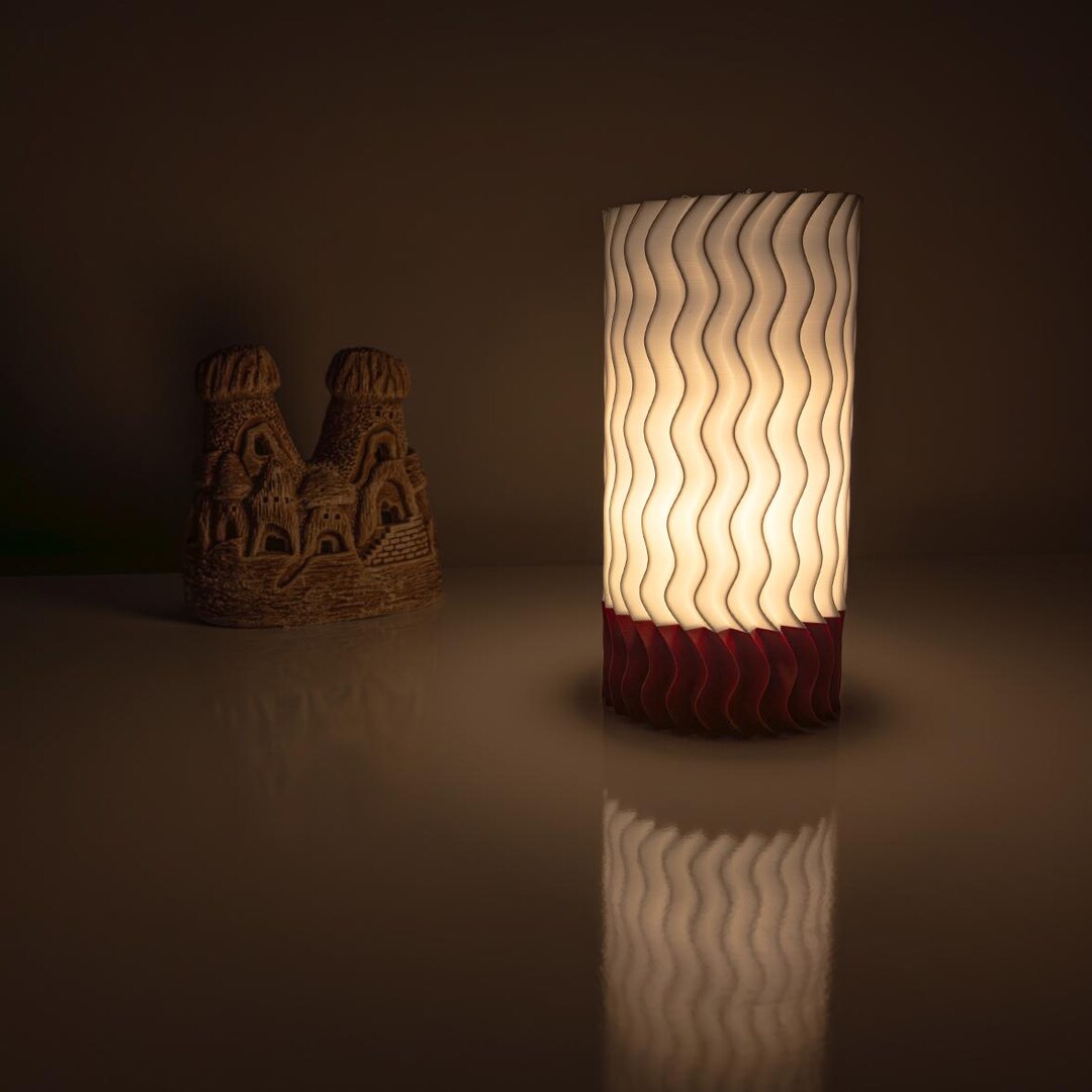 Wavy Table Lamp With A Red Base, Desk Lamp With a White Lampshade ...