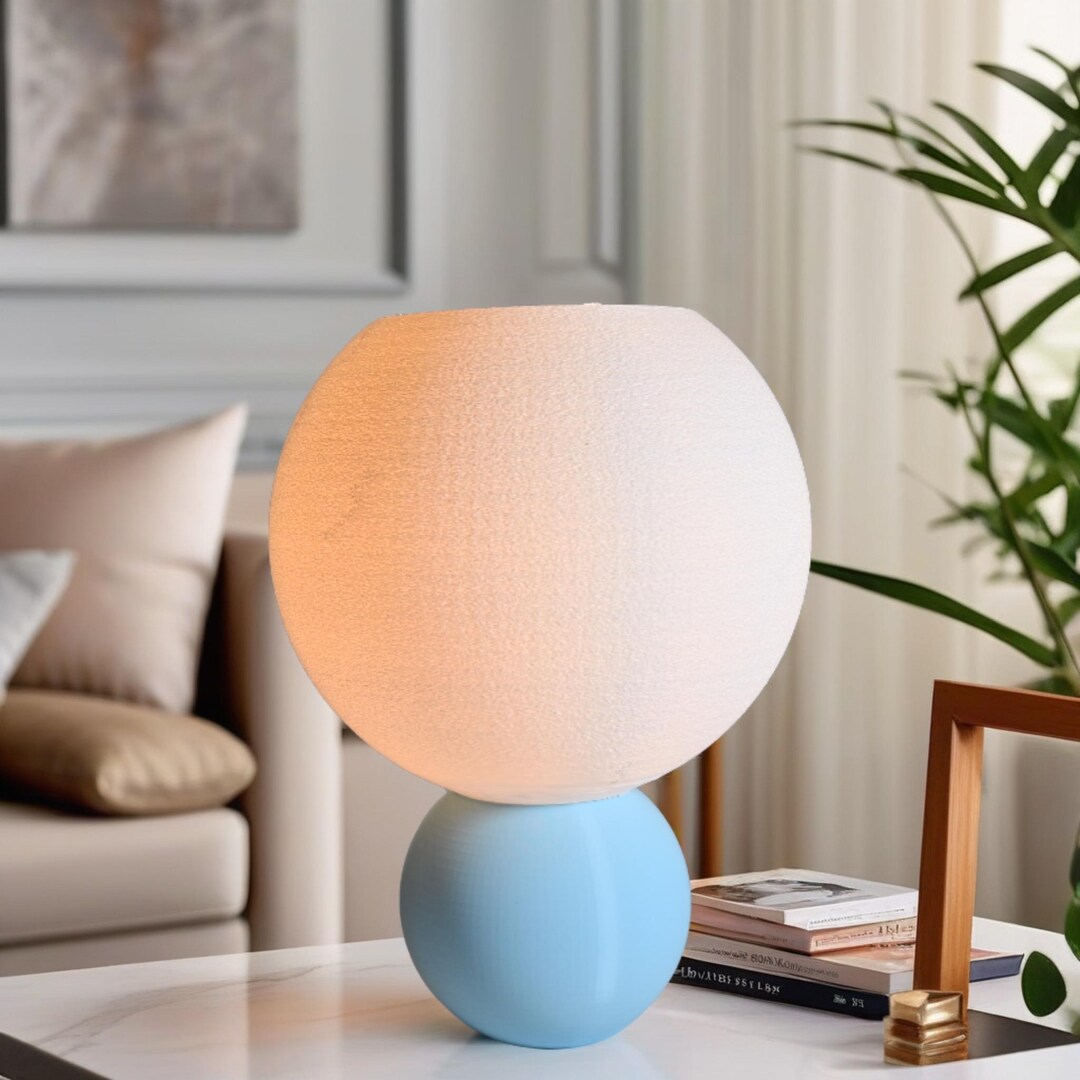 Globe Blue Table Lamp With White Lampshade, Unique Blue Bedside Lamp ...