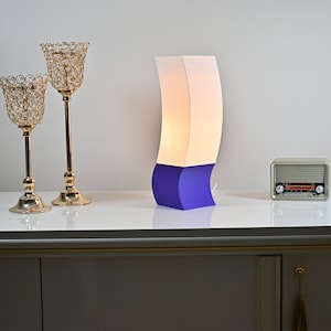 Modern Curved Table Lamp With A Purple Base, Desk Lamp With a White ...