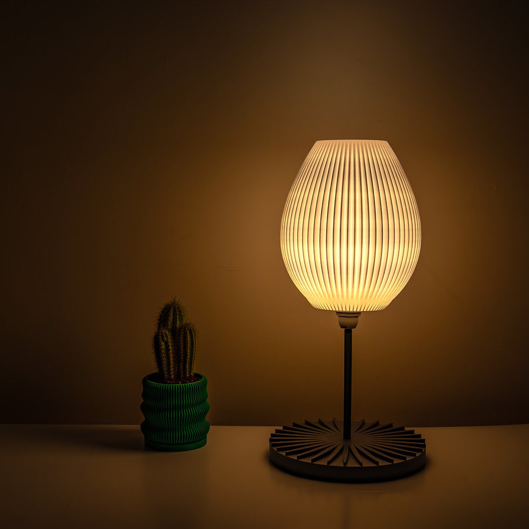 Modern Mini Floor Lamp & Table Lamp, Silver Colored Base With Geometric ...