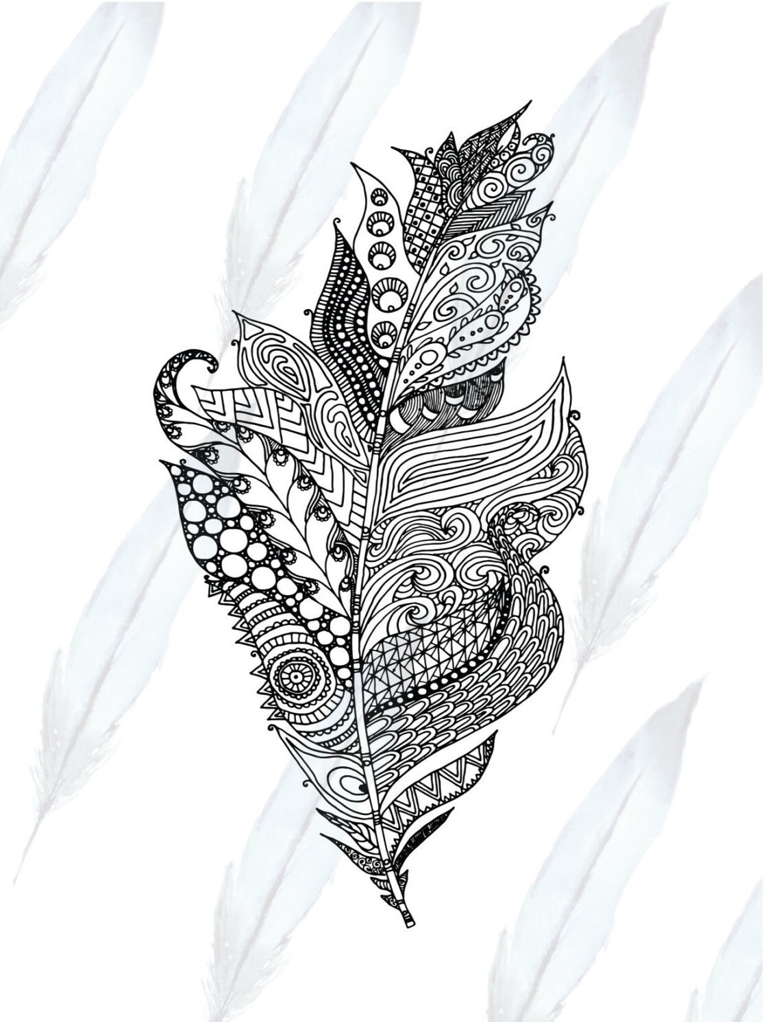 Zentangle Feather Coloring Page for Adults or Kids Printable Digital Download - Etsy UK