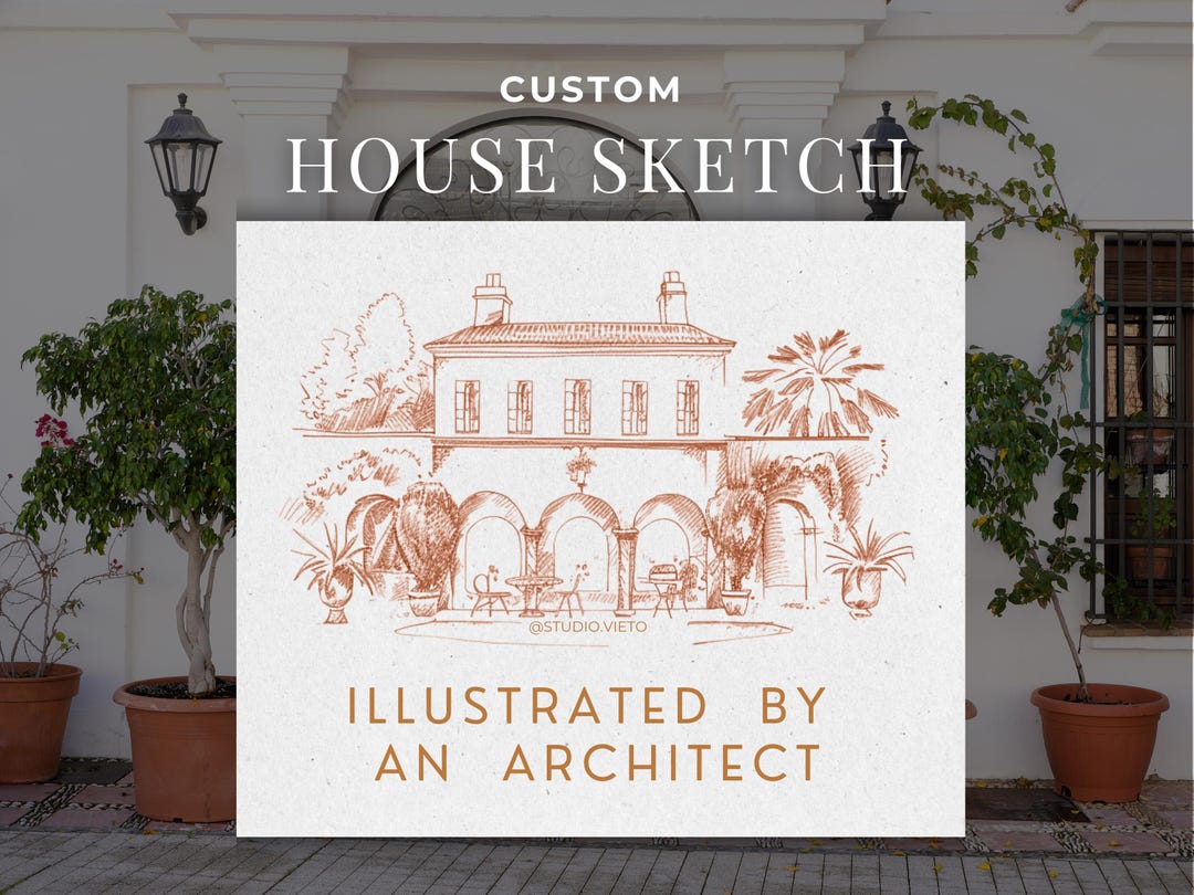 Custom Home Sketch | Hand-drawn Architectural Illustration ...