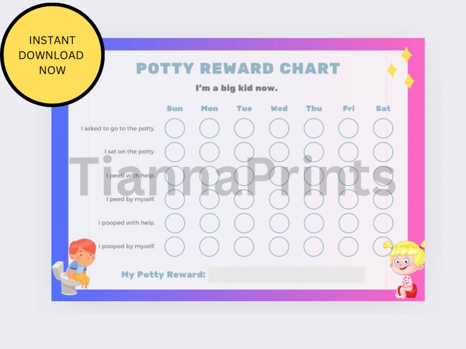 Toddler Potty Training Reward Chart Printable; Simple Potty Tracker ...