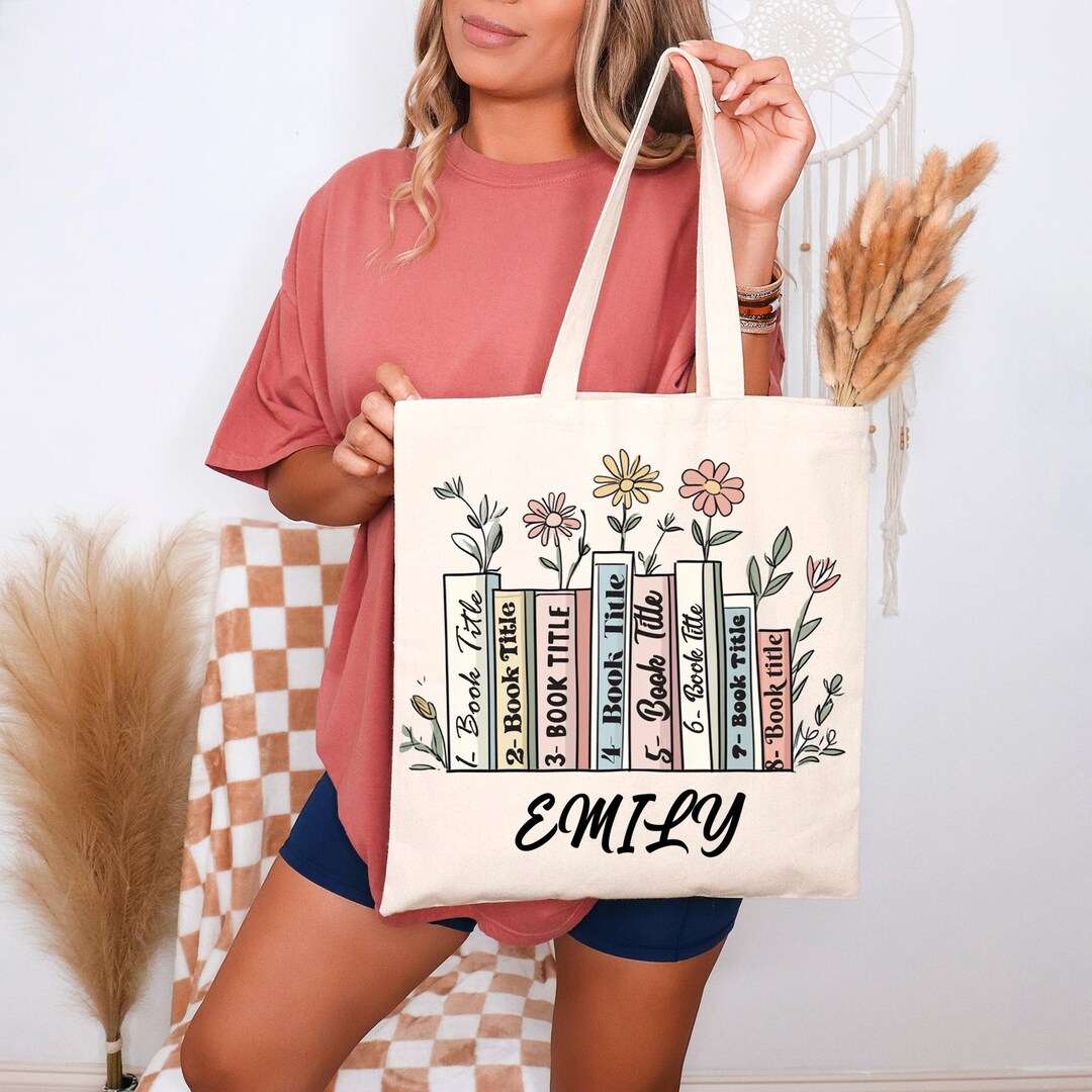 Custom Library Tote Bag, Book Title Tote Bags, Custom Name Reading Bags ...