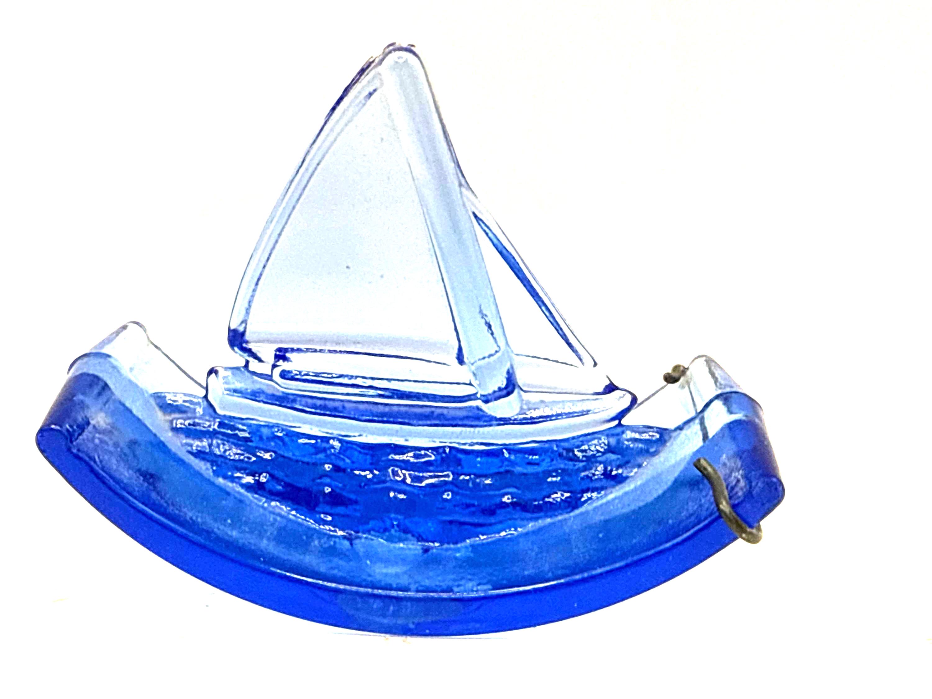 Cobalt Blue Pressed Glass Sailboat Rocker Ink Blotter No Clips - Etsy