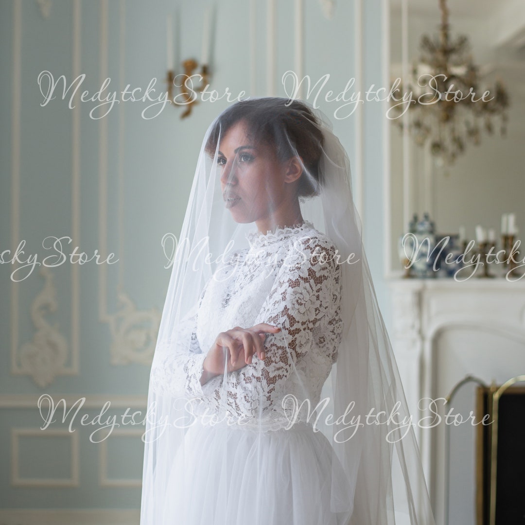 English Netting Drop Veil,lace Veil Chapel Length,wedding Veil Pearl ...