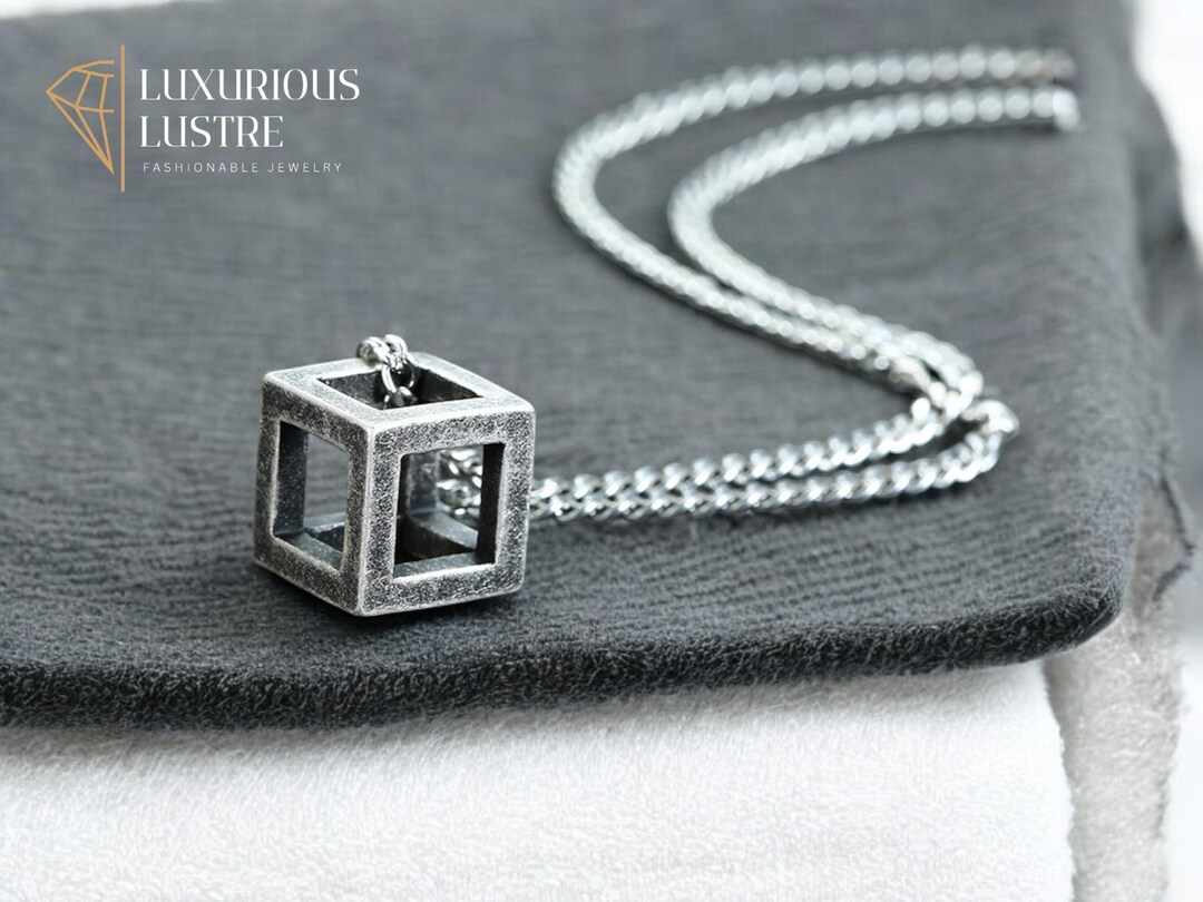 Men's Cube Necklace Hollow Cube Pendant Square Punk Collier - Etsy