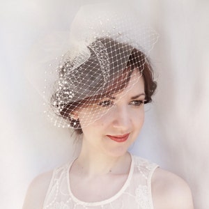 Birdcage Veil With Pearls Tulle Russian Veiling Ivory - Etsy