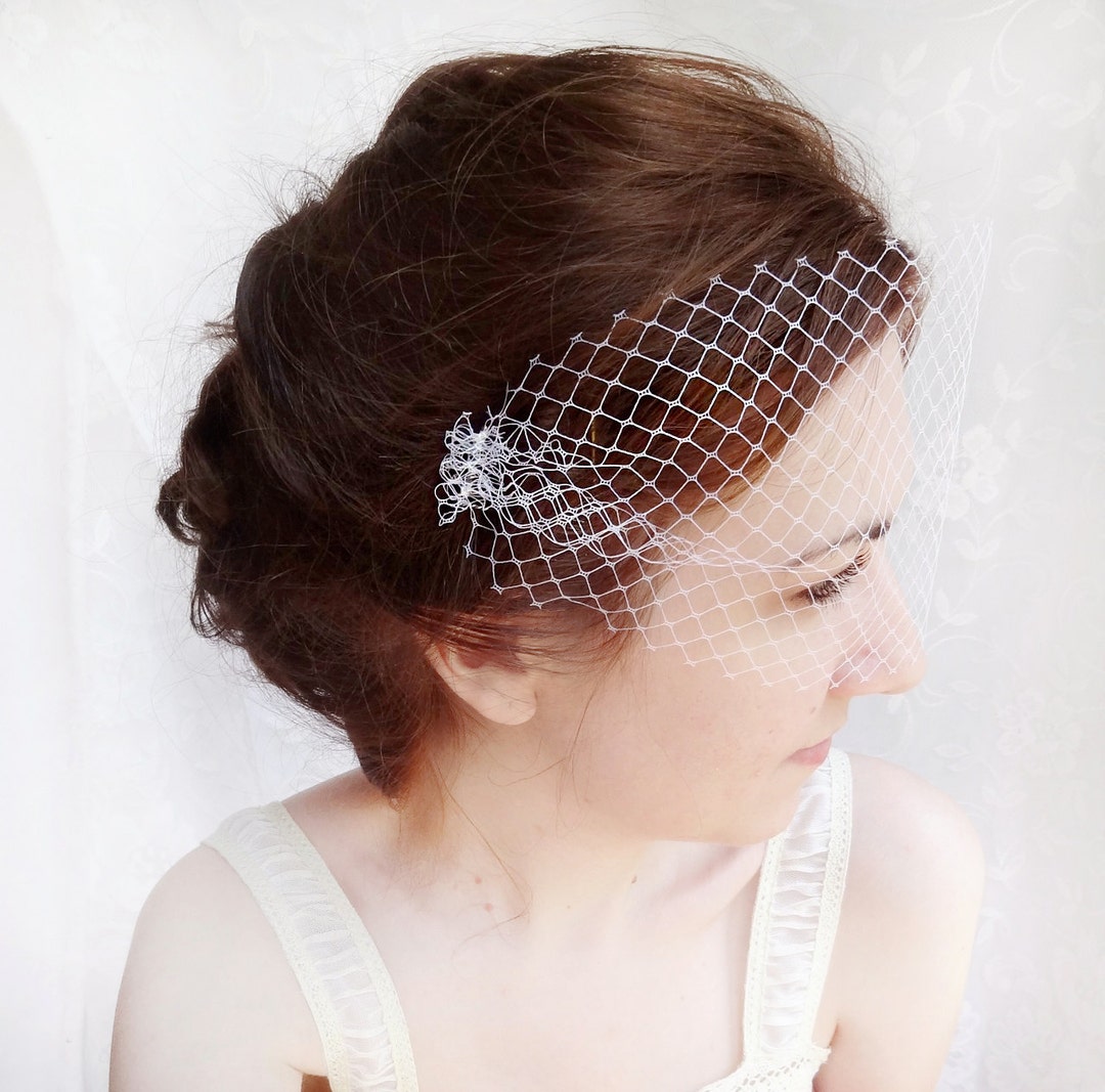 Small Wedding Birdcage Bandeau Veil, White Bird Cage Veil FRINGE Bridal ...