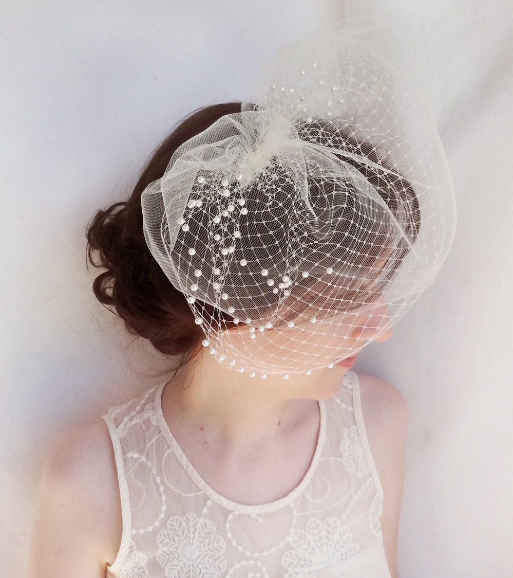 Birdcage Veil With Pearls Tulle Russian Veiling Ivory - Etsy
