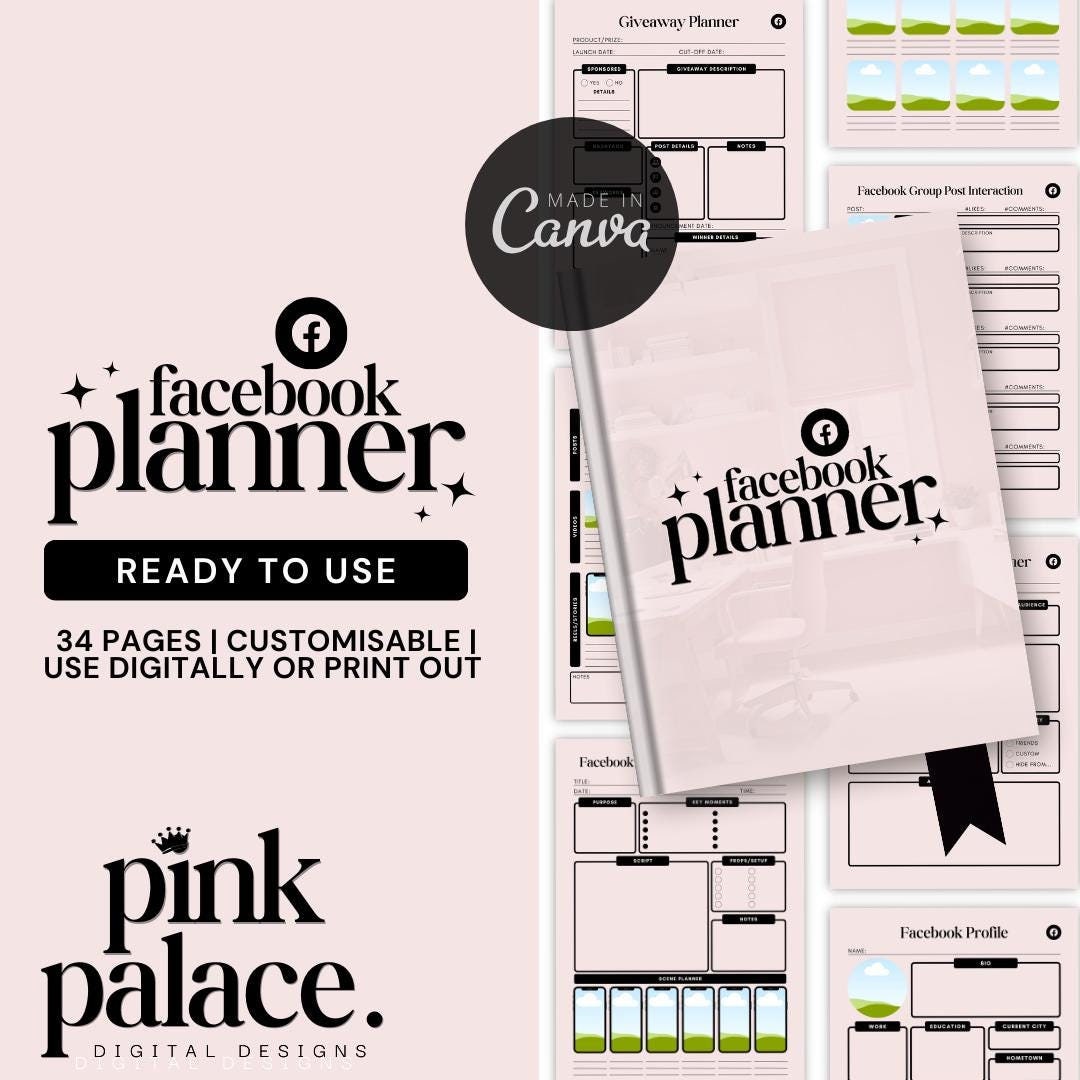 Facebook Planner Printable Digital Social Media Organizer Facebook Ads ...