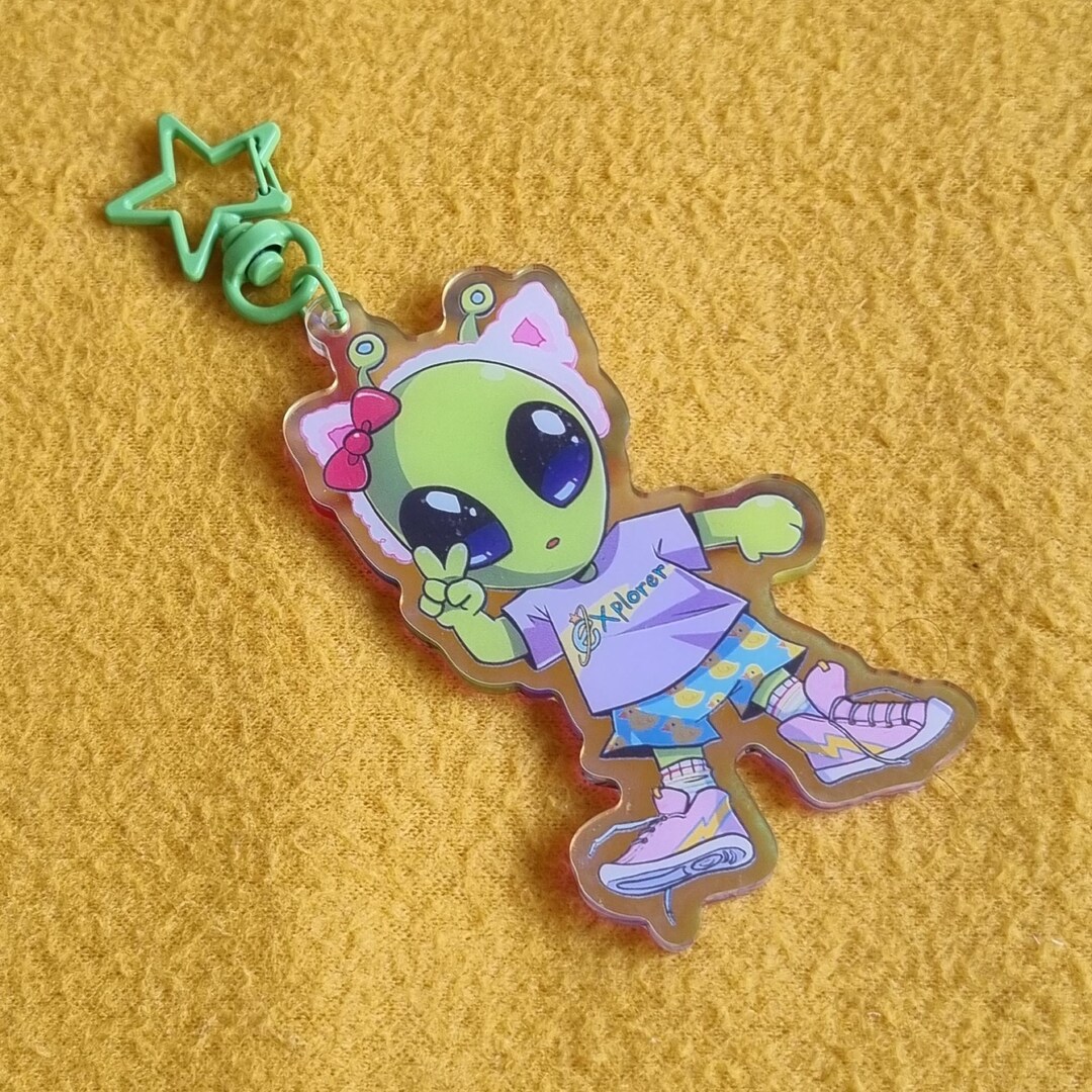 Alien Keychain-earth Fanboy- Cute Holographic Acrylic Charm - Etsy