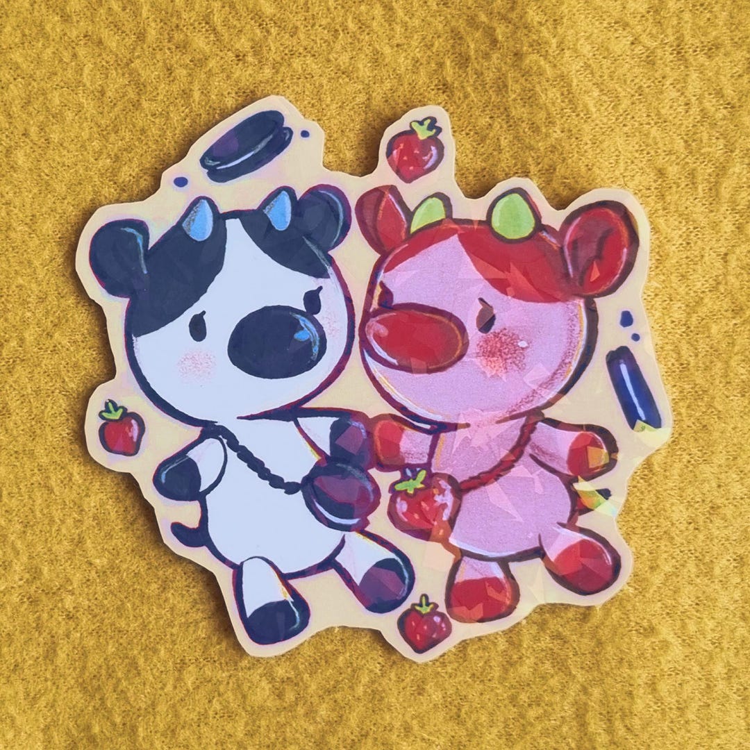 Cow Girlfriends Sparkle Sticker- Cute Strawberry Cow, Kawaii Oreo Cow ...
