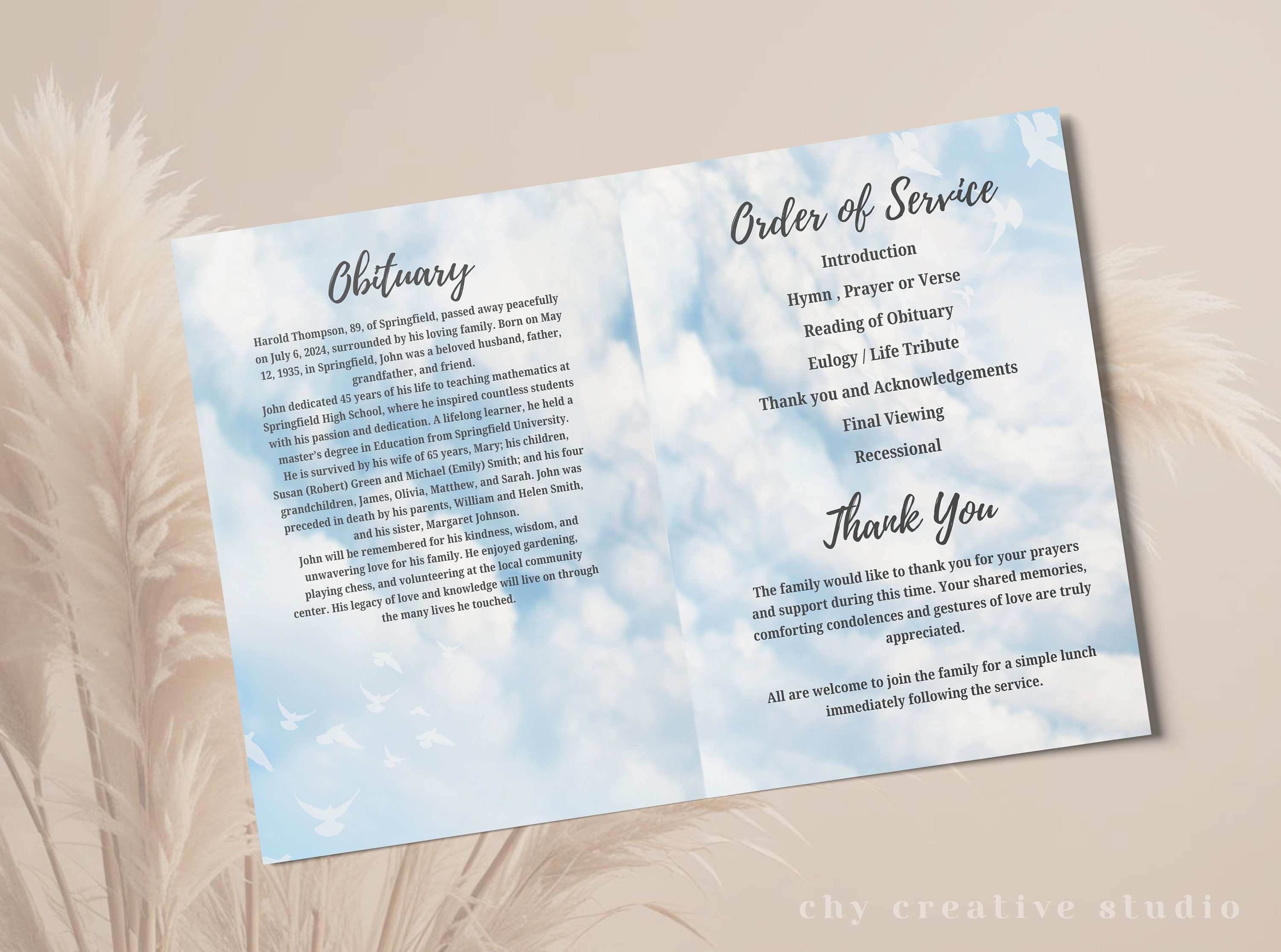 Editable Heaven and Clouds Bi-fold Memorial Program Template, Funeral ...