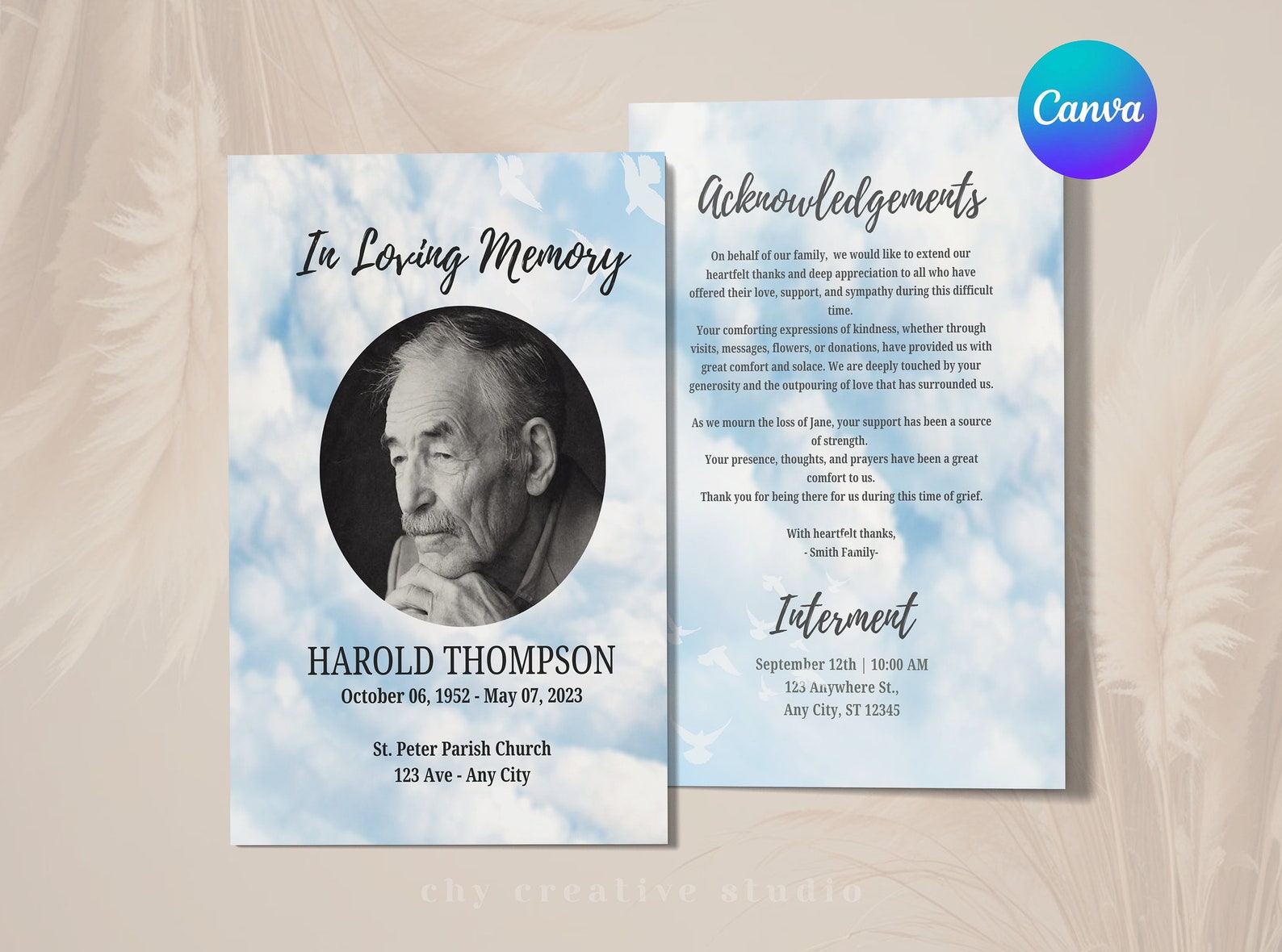 Editable Heaven and Clouds Bi-fold Memorial Program Template, Funeral ...