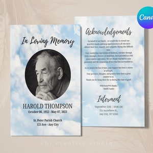 Editable Heaven and Clouds Bi-fold Memorial Program Template, Funeral ...