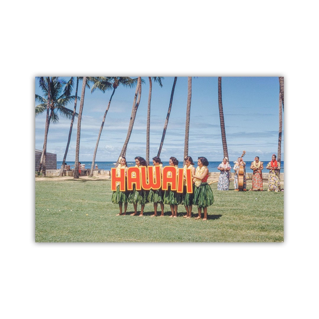 Old Hawaii Hula Photo With Dancers and Grass Skirts | Mid Century ...