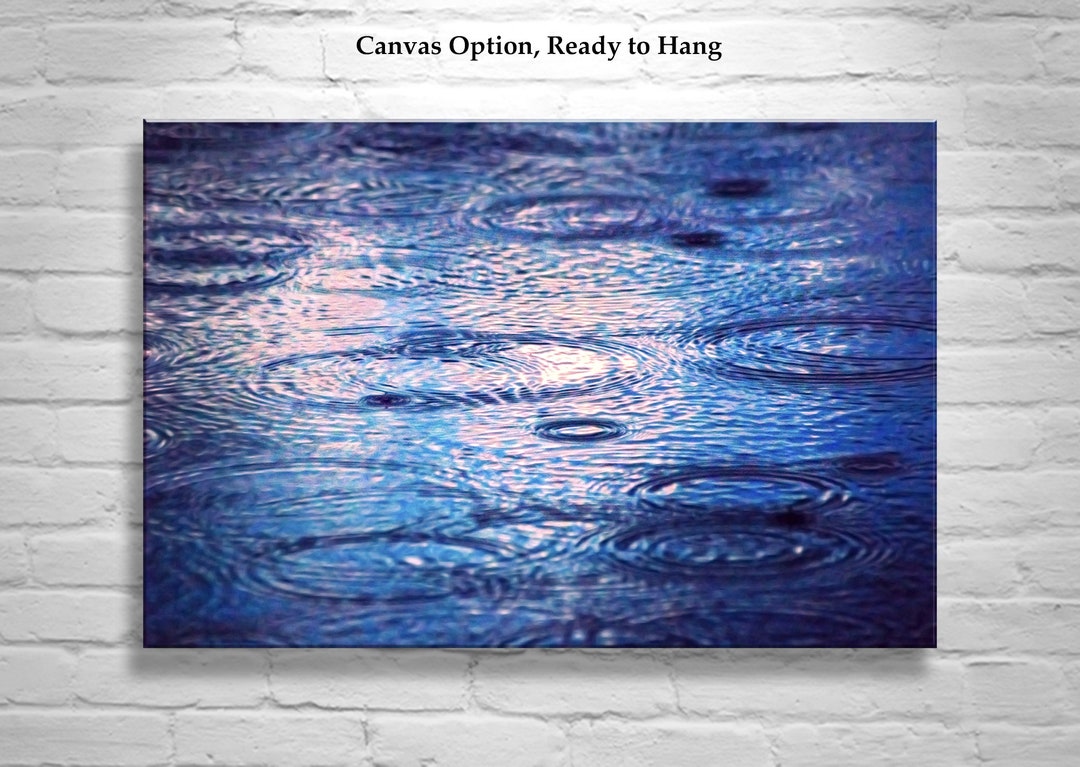 Indigo Blue Water Art Home Decor With Raindrops in Rainstorm - Etsy