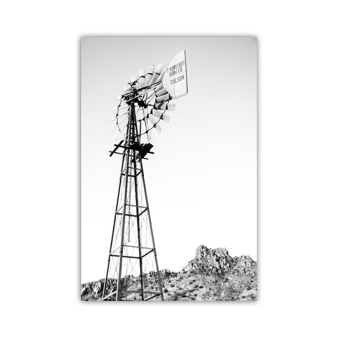 Black and White Ranch Photograph of Vintage Western Windmill in Tucson ...