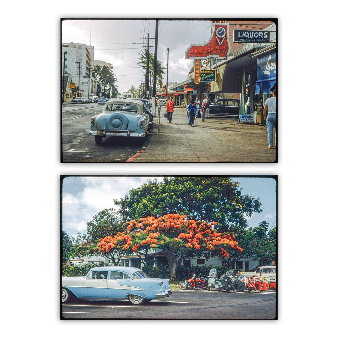 Honolulu Kalakaua Waikiki Vintage Street Photography Diptych Set of 2 ...