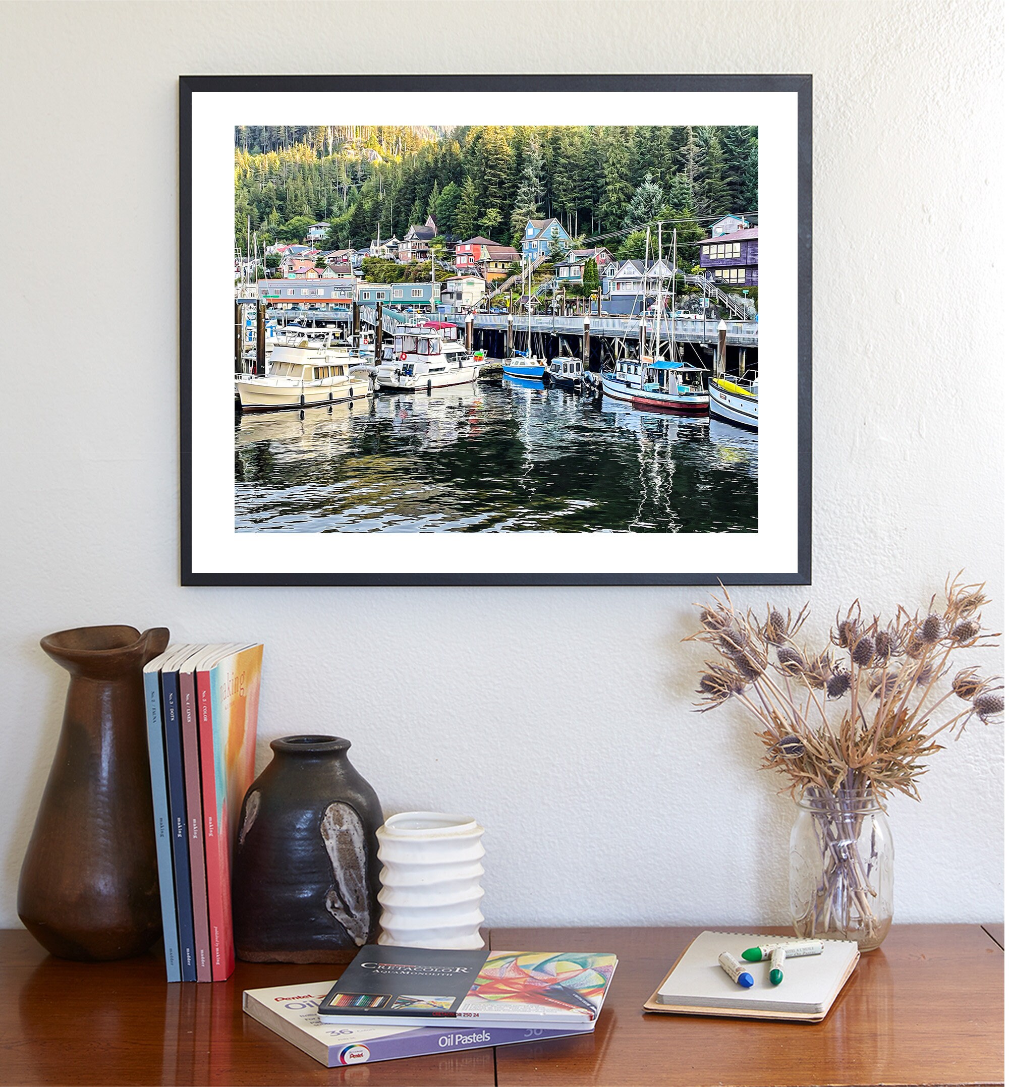 Ketchikan Alaska Fishing Boat Art With Harbor on Framed Canvas or ...