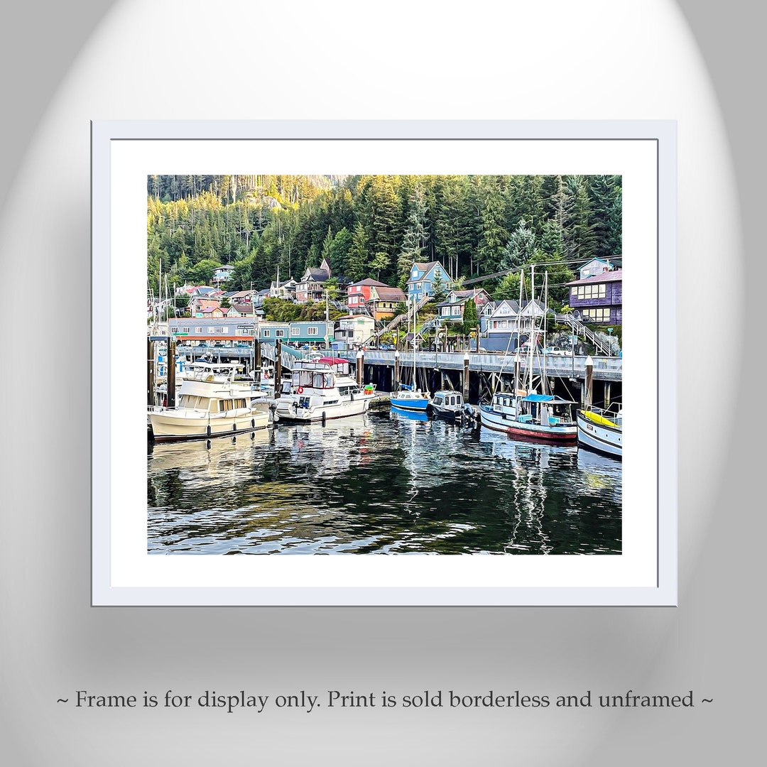 Ketchikan Alaska Fishing Boat Art With Harbor on Framed Canvas or ...