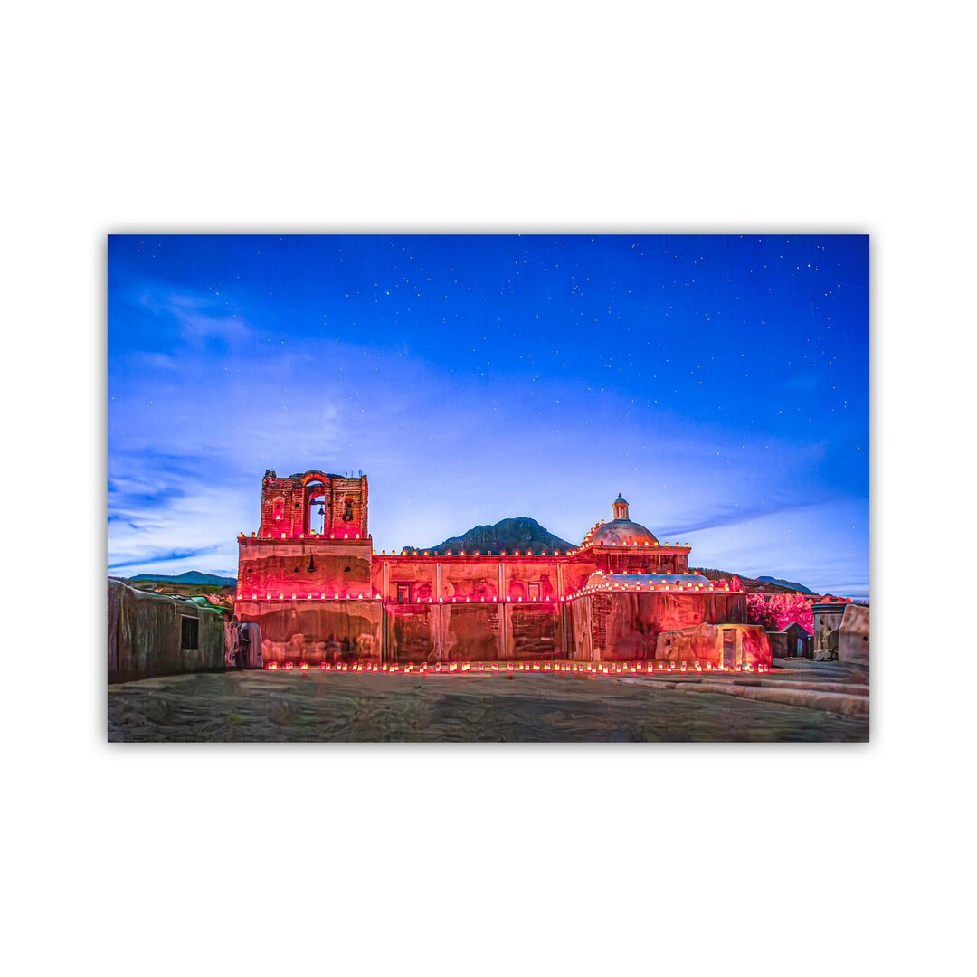 Arizona Desert Church at Night Picture With Christmas Farolito ...