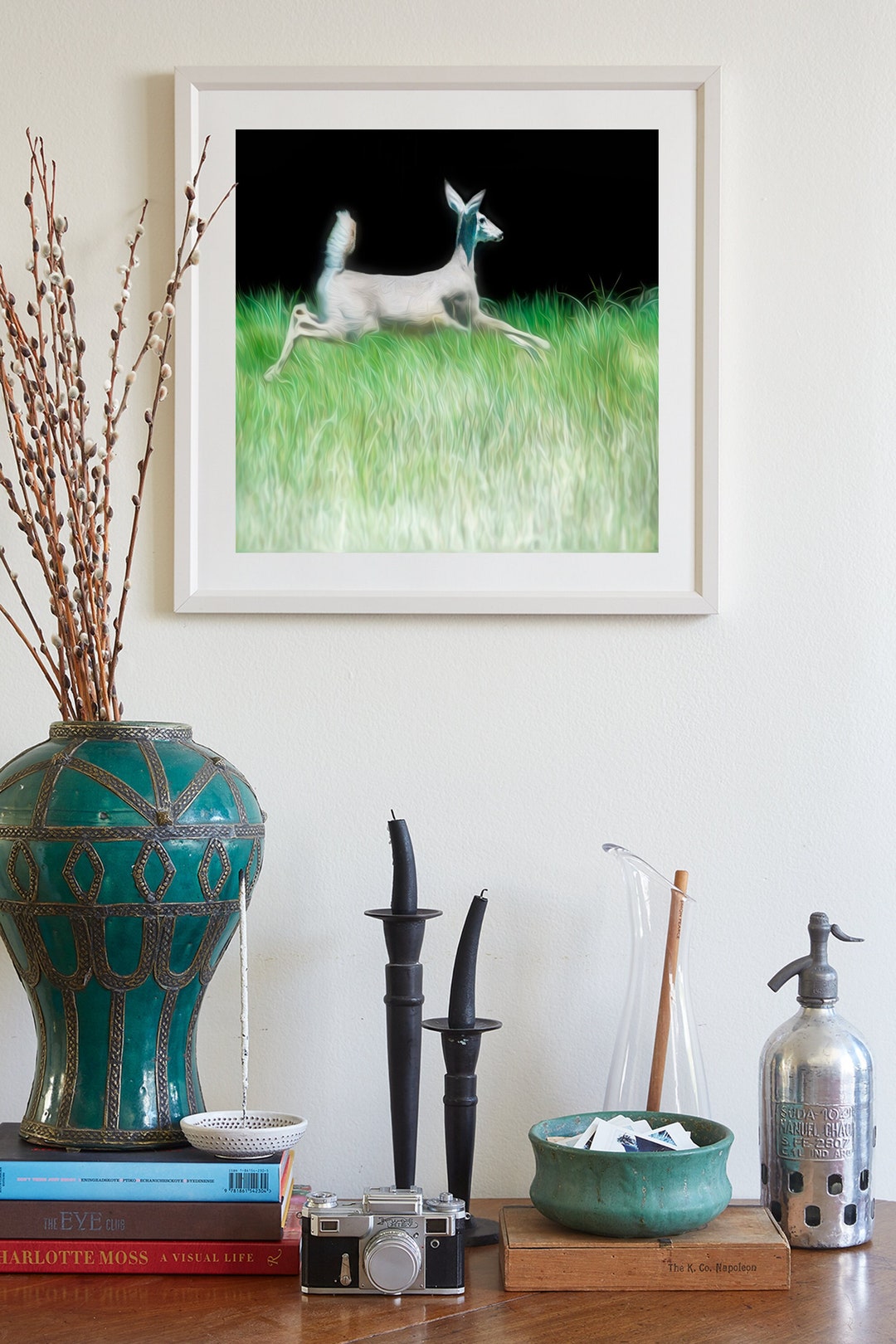 Leaping Dear Picture as Wildlife Art Print for Living Room - Etsy