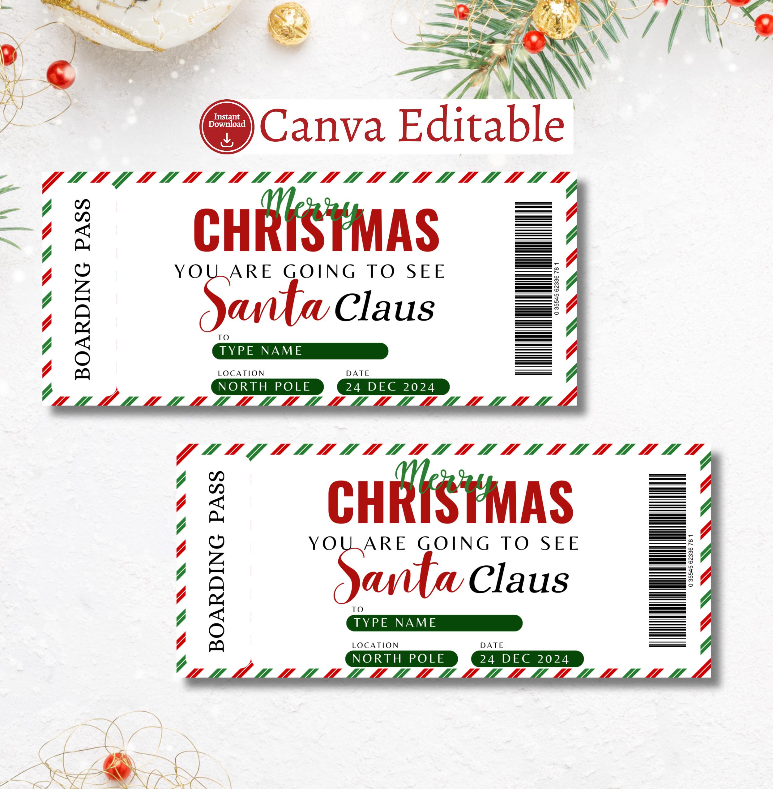 Santa Ticket Printable, Santa's Grotto Ticket Template, Surprise Santa ...