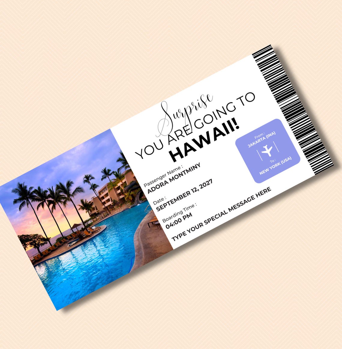 Editable Hawaii Surprise Trip Ticket: Printable Boarding Pass (PDF ...