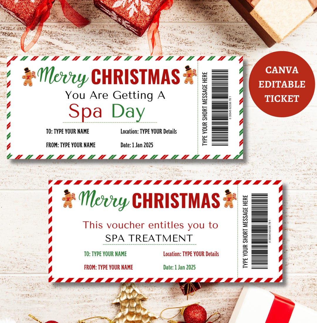 Christmas Spa Gift Certificate EDITABLE, Spa Day Ticket, Spa Voucher ...