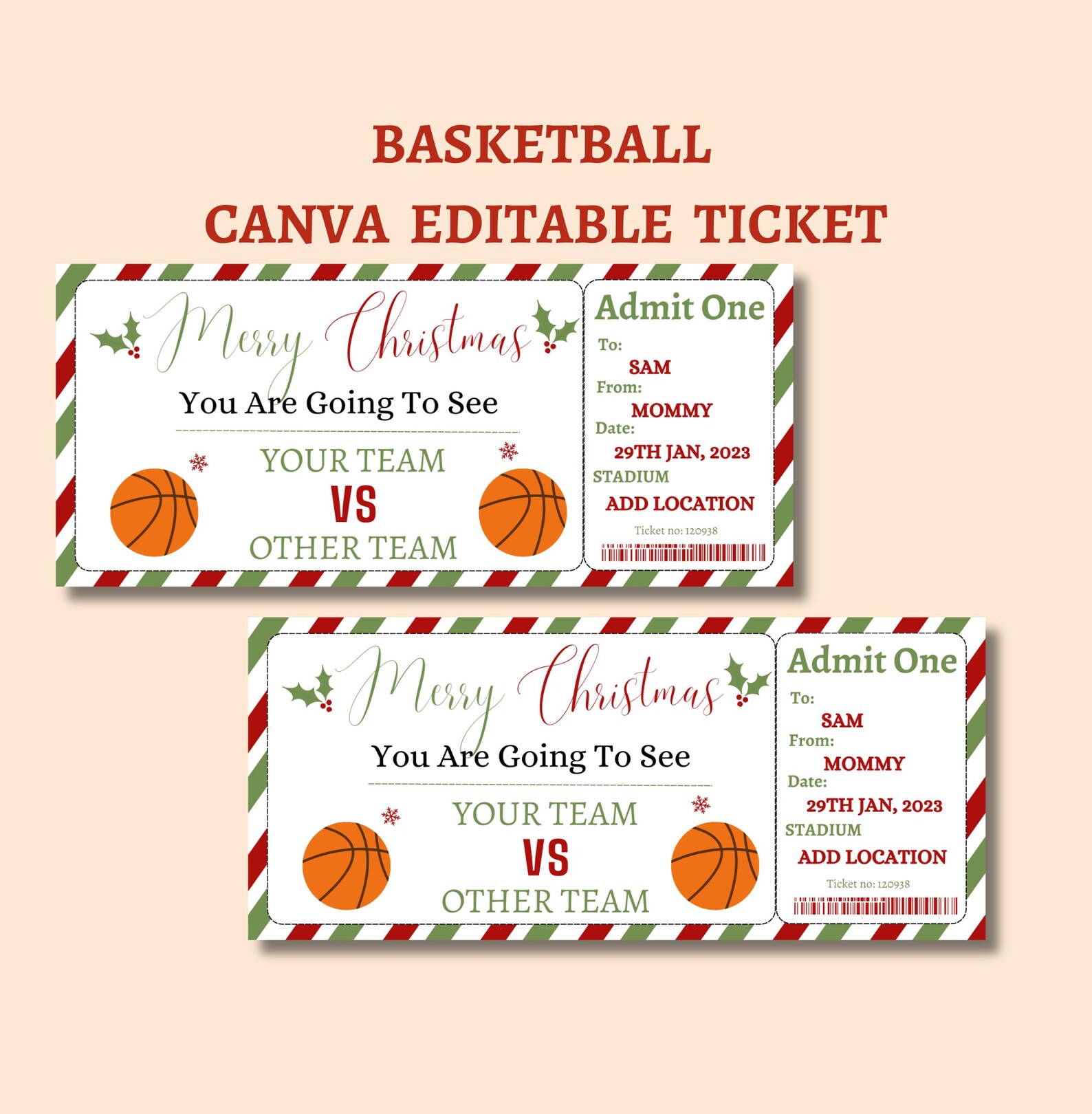 Christmas Basketball Game Ticket: Surprise Reveal (digital Download) - Etsy
