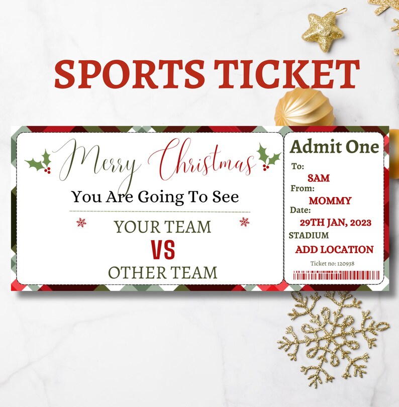 Editable Christmas Sports Ticket: Surprise Event Voucher - Etsy