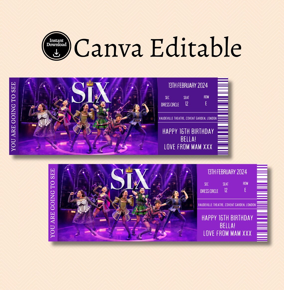 Editable Six Broadway Surprise Ticket Template, Musical Theatre Show ...