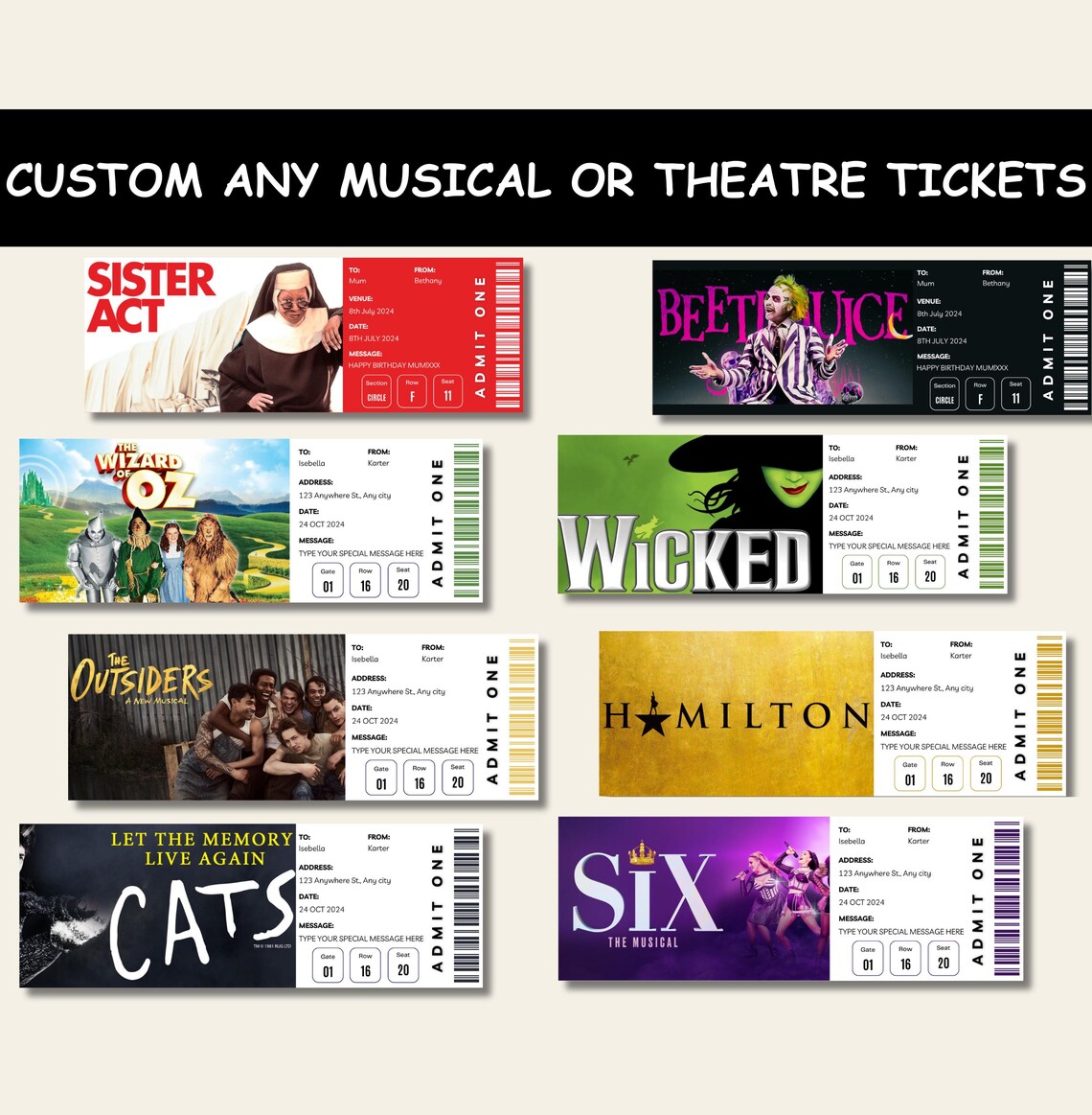 Personalized Theatre Ticket, Custom Surprise Broadway Ticket, Surprise ...