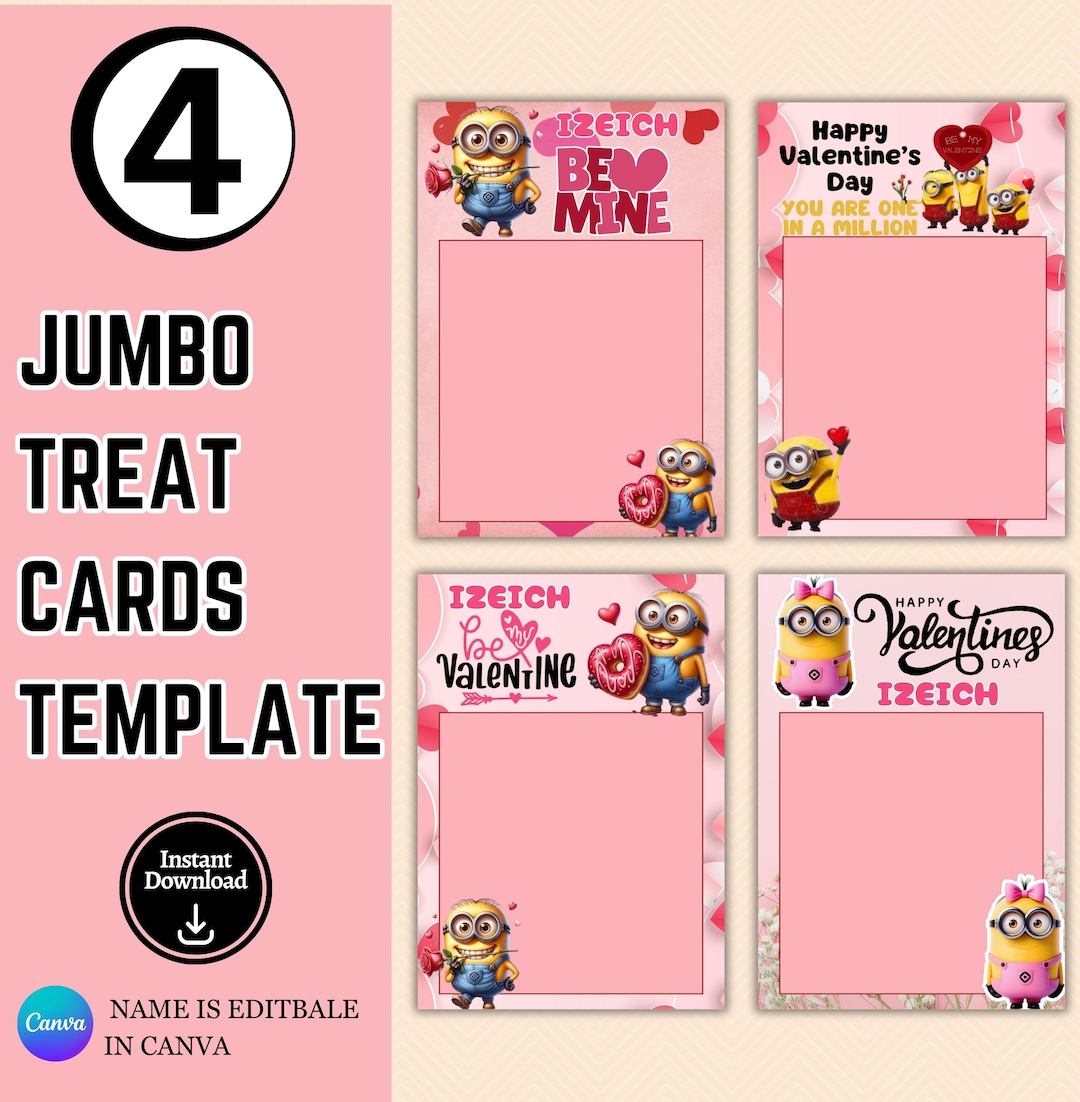 Valentine's Day Jumbo Treat Card Template A3 Size, Valentine Snack ...