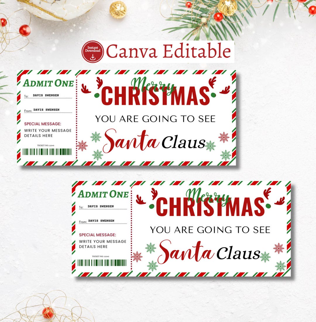Visit to Santa Ticket ,santa's Grotto Ticket Template, Surprise Santa ...