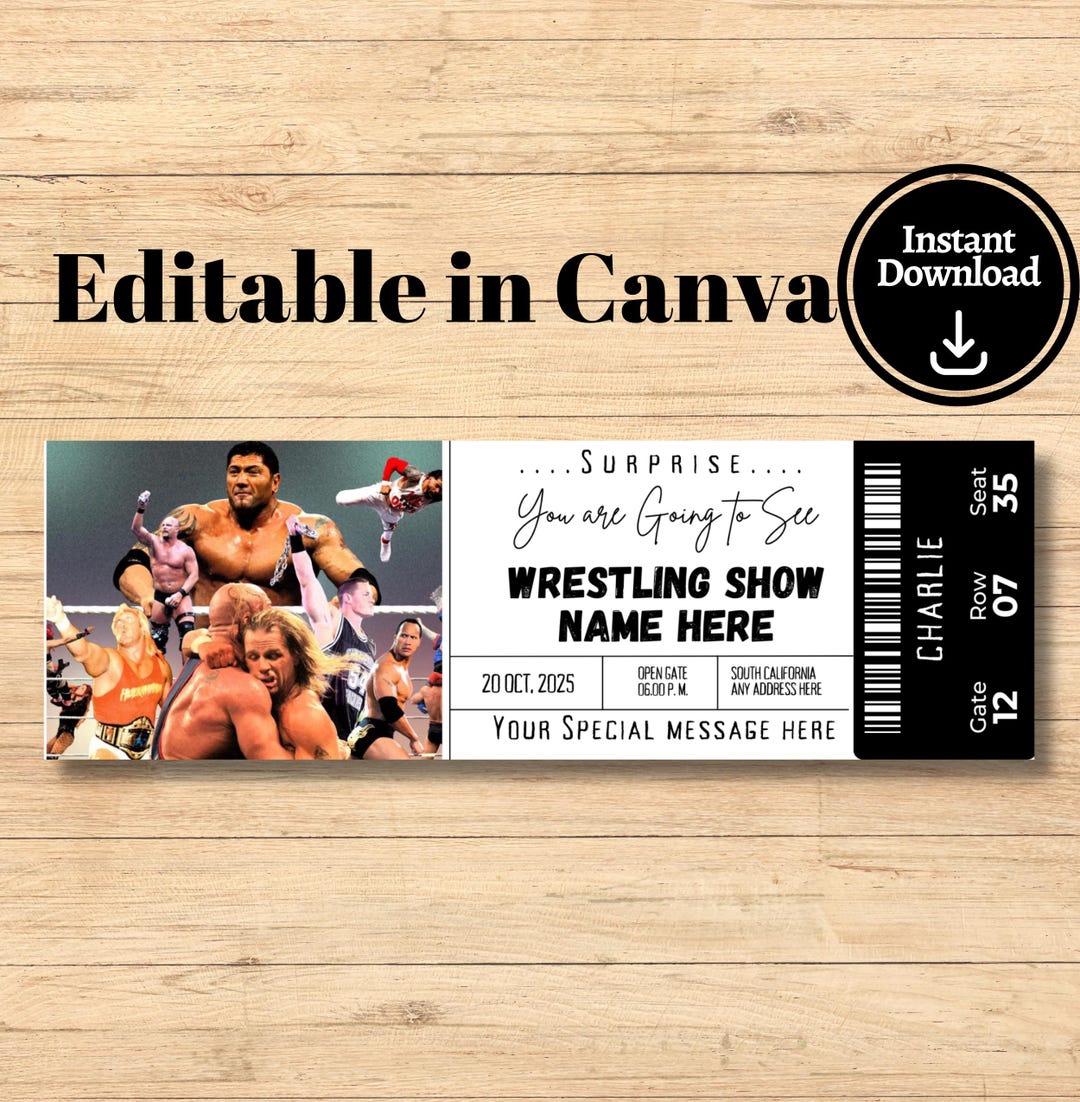 Editable Wrestling Event Ticket Template: Printable Gift Voucher ...