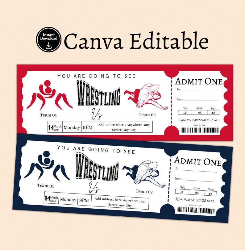 Editable Wrestling/boxing Ticket Stub Template (print PDF) - Etsy