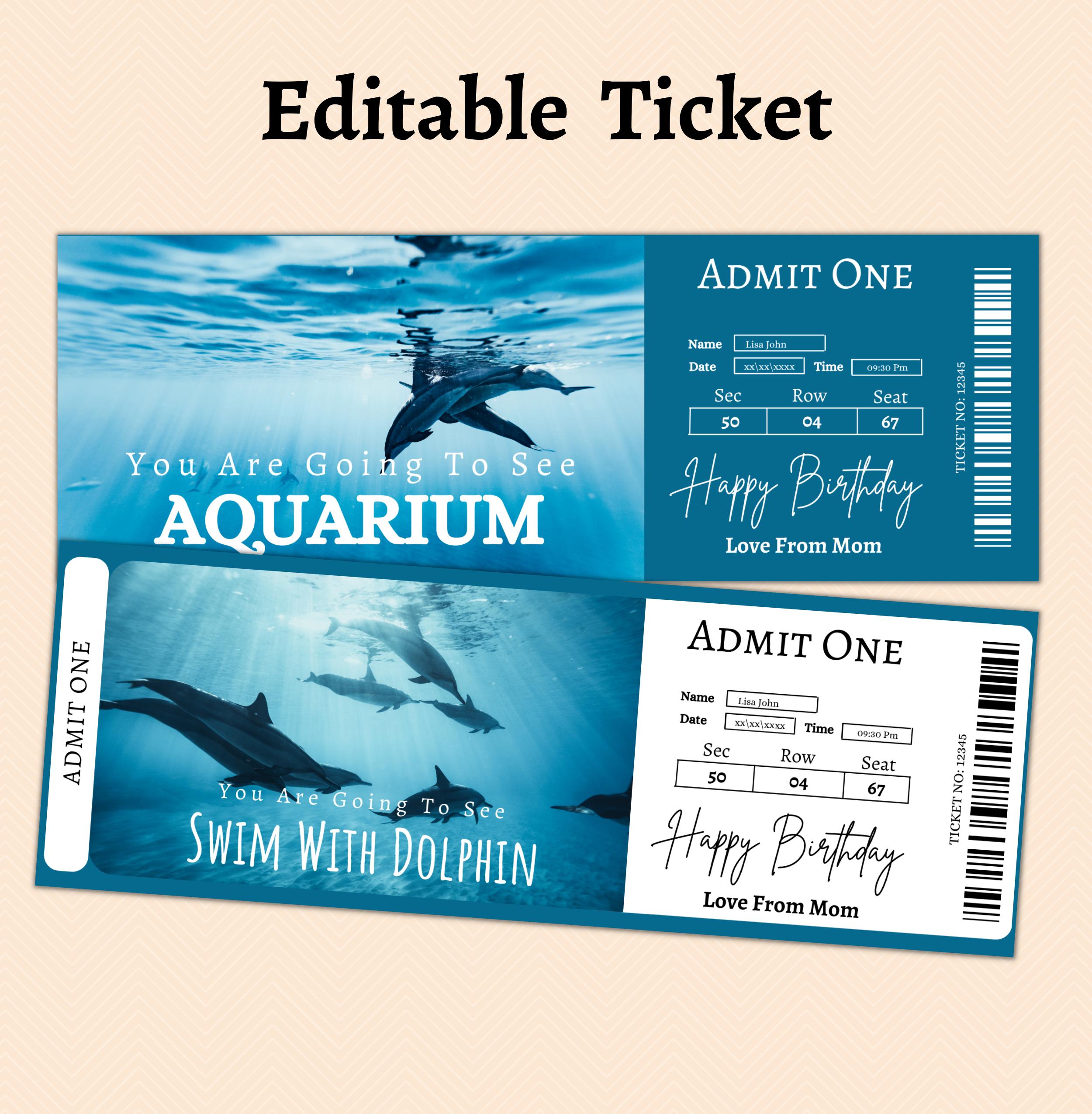 Editable/printable SWIM With DOLPHINS Surprise Trip Tickets. Vacation ...