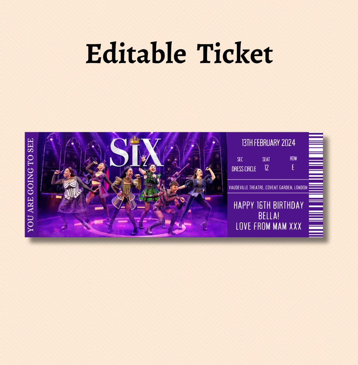 Editable Six Broadway Surprise Ticket Template, Musical Theatre Show Admission Ticket, Event ...