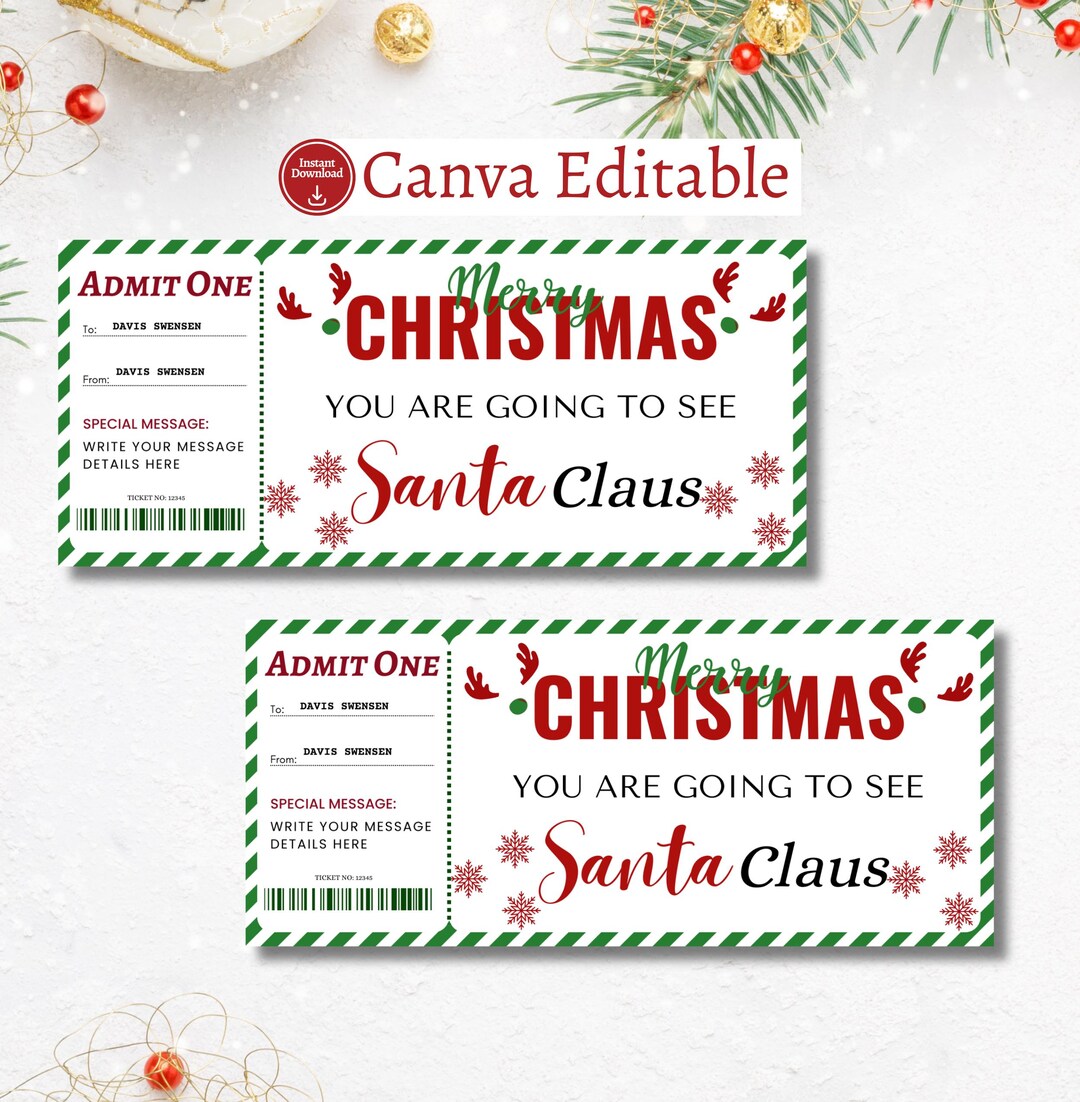 Visit to Santa Ticket ,santa's Grotto Ticket Template, Surprise Santa ...