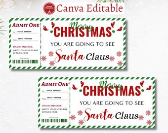 Santa Ticket Printable, Santa's Grotto Ticket Template, Surprise Santa ...